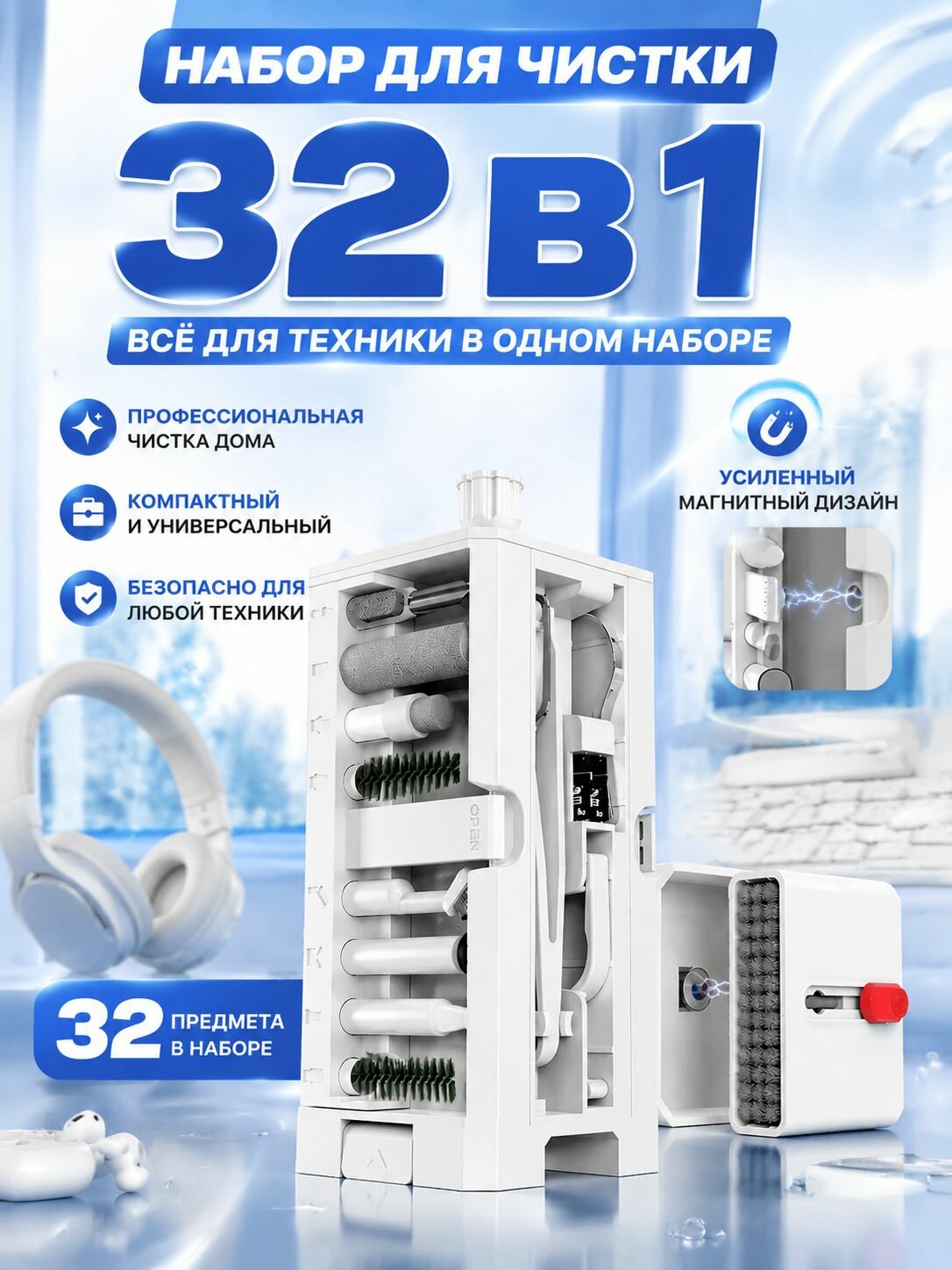 Универсальный набор для чистки 32 в 1: щетка для клавиатуры, ручка для наушников, инструмент для экрана телефона и камеры набор для чистки гаджетов универсальный очиститель для техники