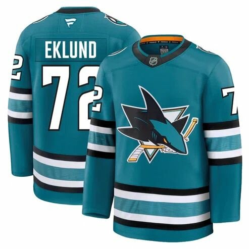 NHL джерси хоккейная Сан-Хосе Шаркс San Jose Sharks Hockey Jersey 72 William Eklund номер 72 Уильям Эклунд