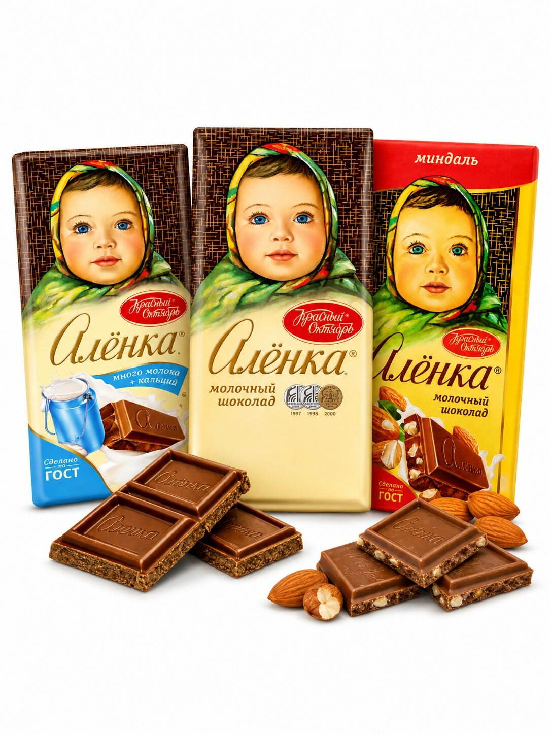 Шоколад Аленка много молока, молочный, с миндалем 75 г х 3 шт
