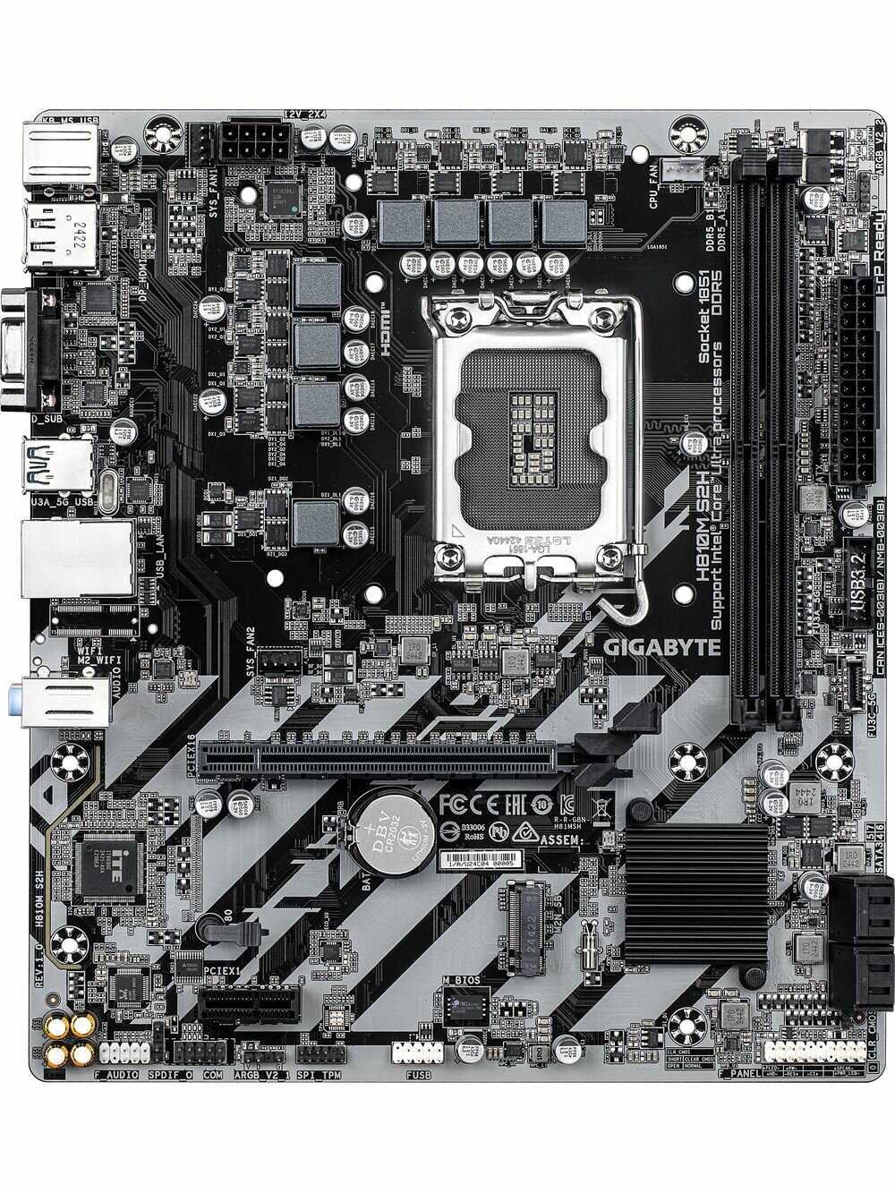 Материнская плата GIGABYTE H810M S2H (LGA 1851, Intel H810 Express, DDR5, 128 Гб, ATX 24 pin)
