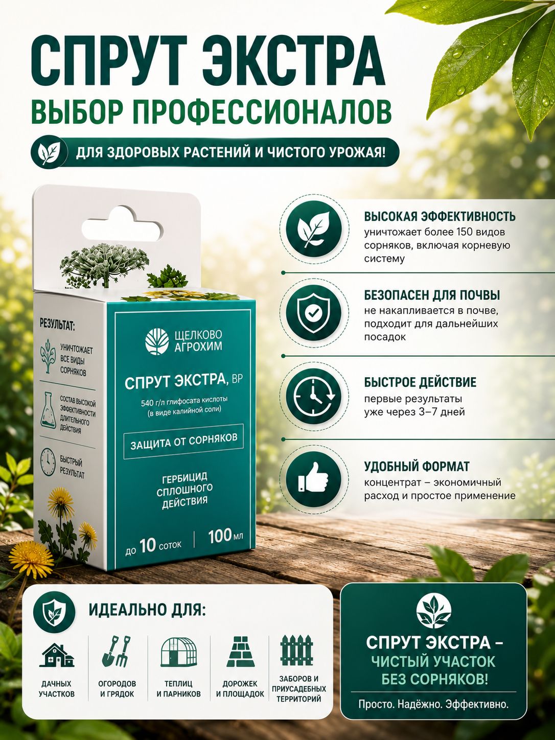 Спрут Экстра системный гербицид сплошного действия от сорняков флакон 100 мл системный гербицид препарат сплошного действия средство от сорняков объем 100 мл