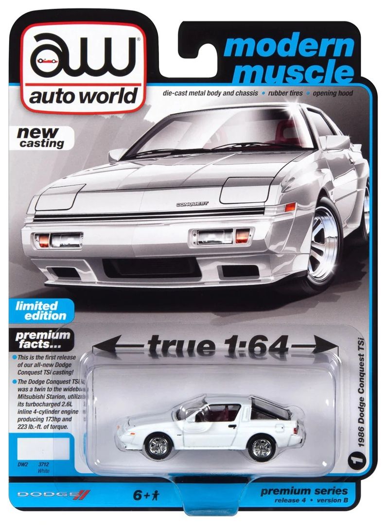 Коллекционная Premium машинка Auto World 1986 Dodge Conquest Tsi White (коллекция 2022, серия Modern Muscle, AWSP113B)