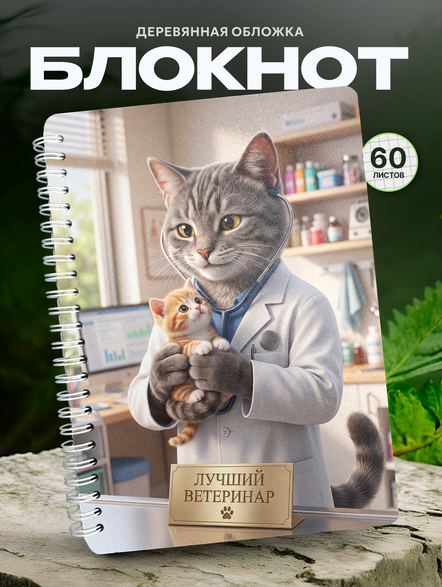 Блокнот Wood-book "на день ветеринарного работника", A5, твердая обложка, лхдф