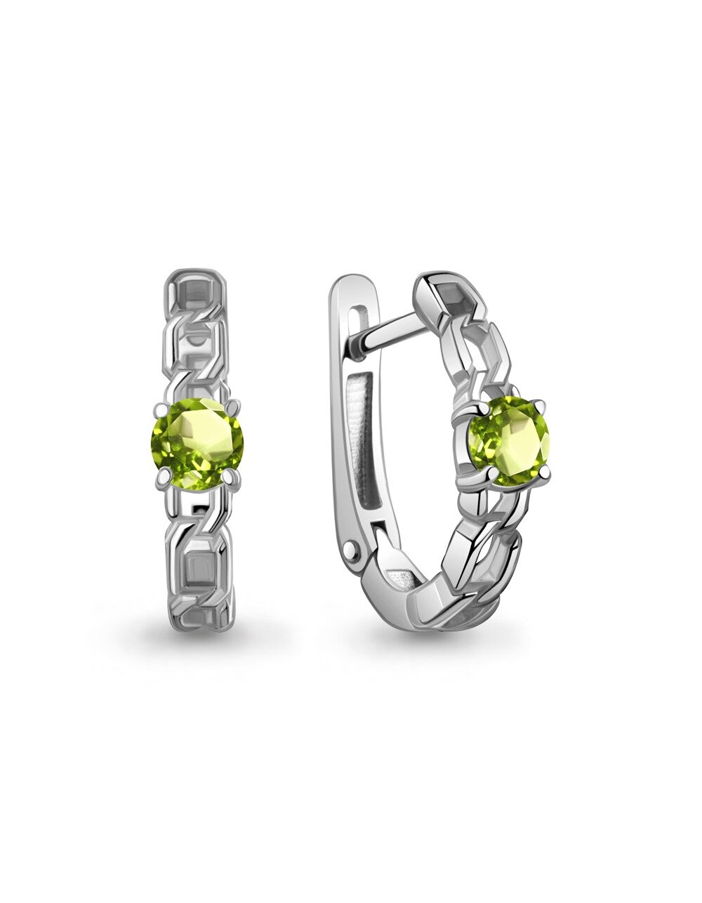 Серьги серебро, 925 проба, родирование, хризолит