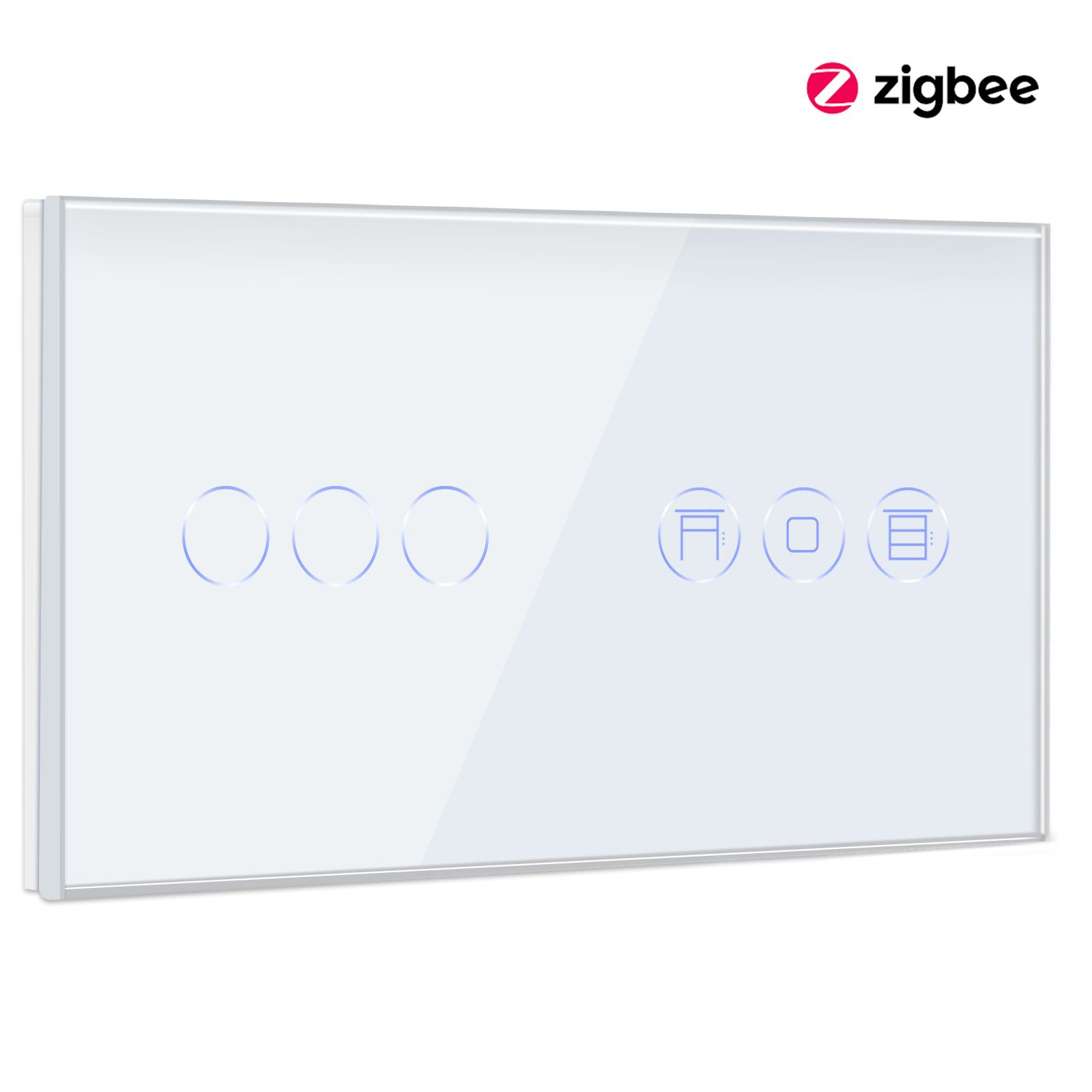 Сенсорный выключатель жалюзи умный с Zigbee, 3 клавиши выключатель+Рольставня, умный дом с Алисой , голосовое управление, работает со шлюзом, панель стекло Белая
