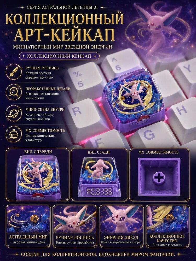 Эспеон (Espeon) Pokemon, кейкап Esc для механической клавиатуры, арт-кейкап из смолы 1U, украшение клавиатуры, подарок девушке и геймеру, 1 шт.