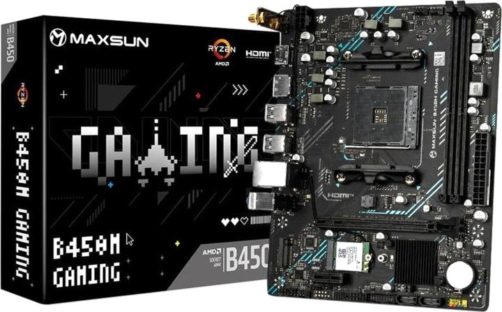 MAXSUN MS-B450M GAMING WIFI (Socket AM4, mATX,2*DDR4 (64Gb), DP/,2*,1*M.2,1*PCIEx16/1*PCIEx1,2*2.0,4* 3.2 Gen1, LAN 1*1G, W