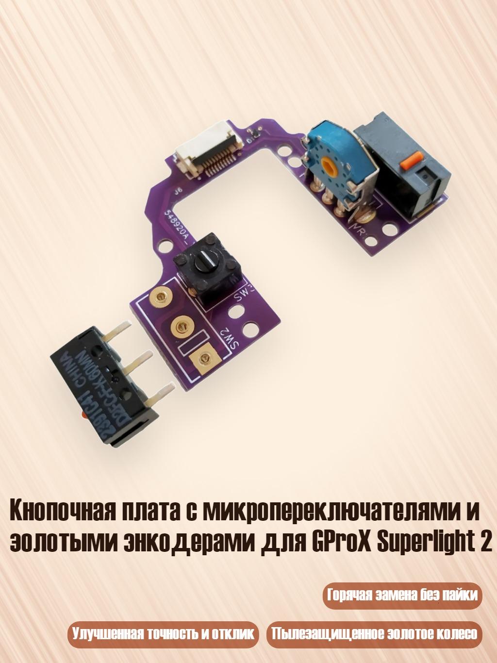 Кнопочная плата с микропереключателями и золотыми энкодерами для GProX Superlight 2, D2FC F K 60МЛН