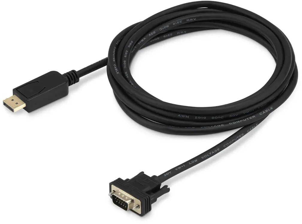 Кабель аудио-видео Buro 1.1v, DisplayPort (m) - VGA (m), 3м, GOLD, черный