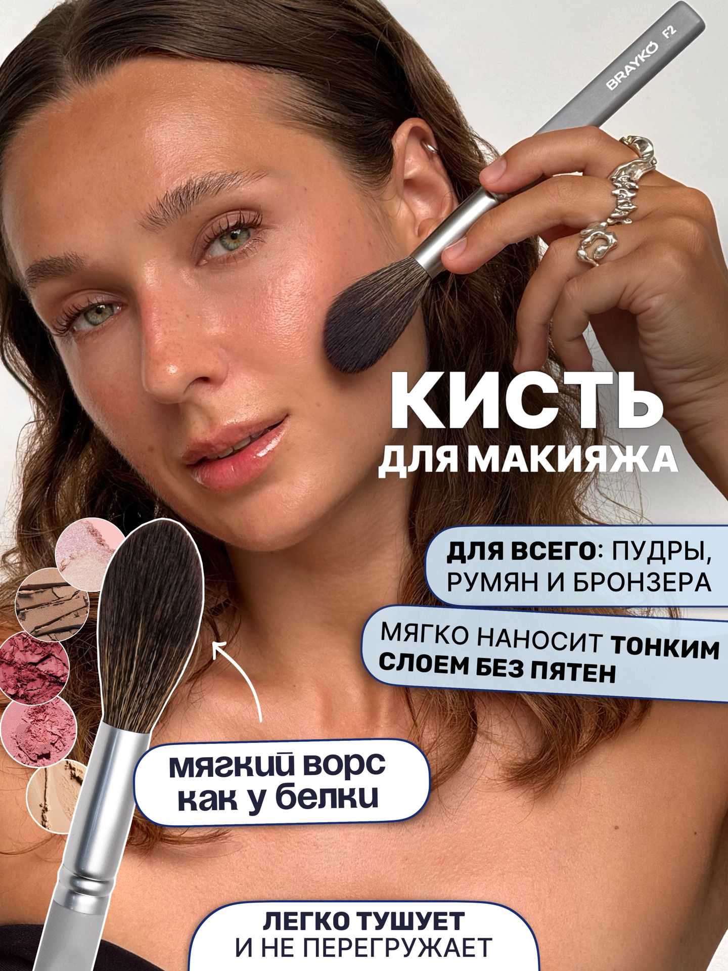 Кисть для румян, пудры и бронзера, кисточка для макияжа Brayko