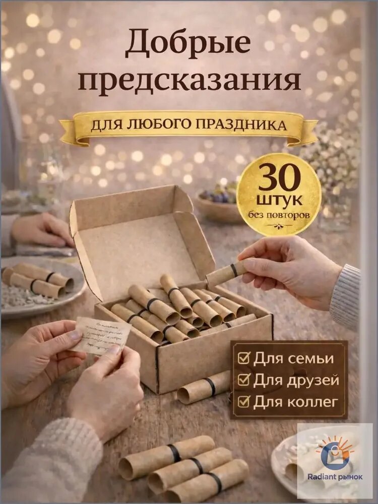 Набор предсказаний в свитках 30 шт в коробке, подарок гостям на юбилей, день рождения, корпоратив, свадьбу