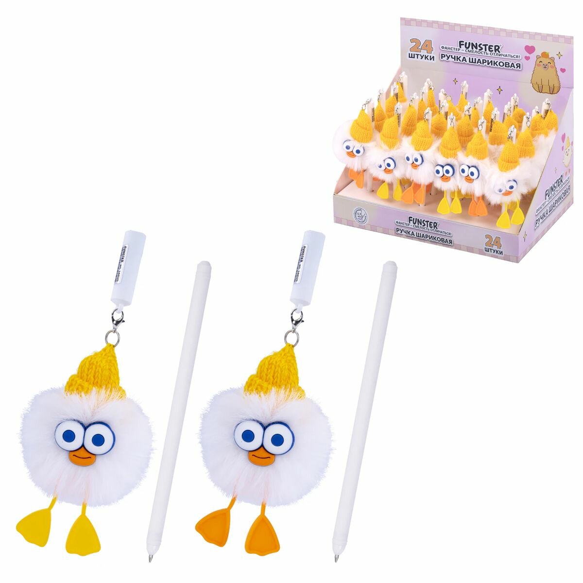 Ручка шариковая FUNSTER "FLUFFY DUCK" (0.35мм, синяя, фигурная), 24шт.