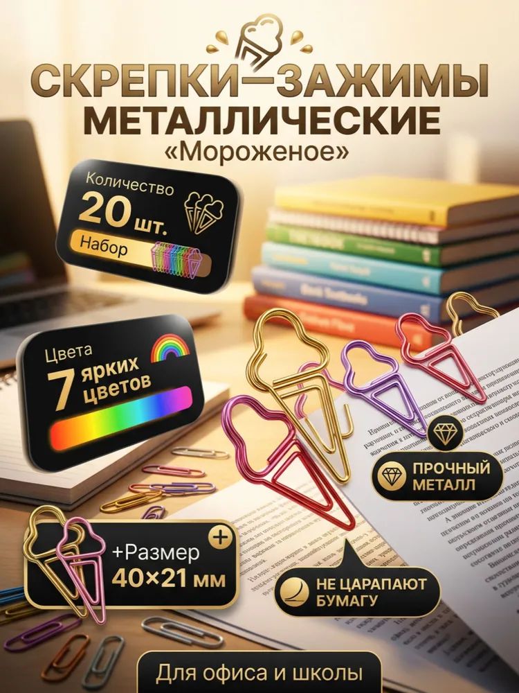 Металлические скрепки в форме собак (набор 20 шт.) / Милые разноцветные зажимы для бумаг / Креативный канцелярский аксессуар для офиса и школы / Прочные, не ржавеют