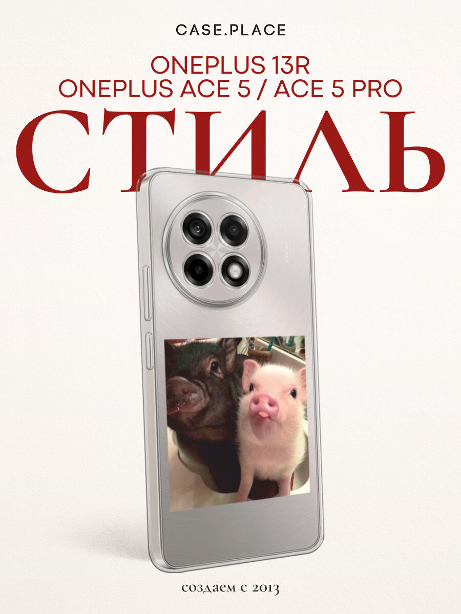 Чехол на Oneplus 13R/Ace 5/Ace 5 Pro / Ван Плас 13R/Асе 5/ Асе 5 Про с принтом Два поросенка, прозрачный