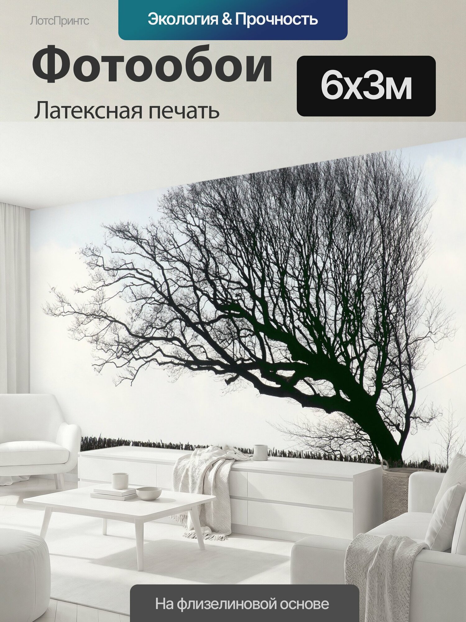 Фотообои моющиеся ударопрочные "Граб, бук, дерево" 600x300 см. латексная печать
