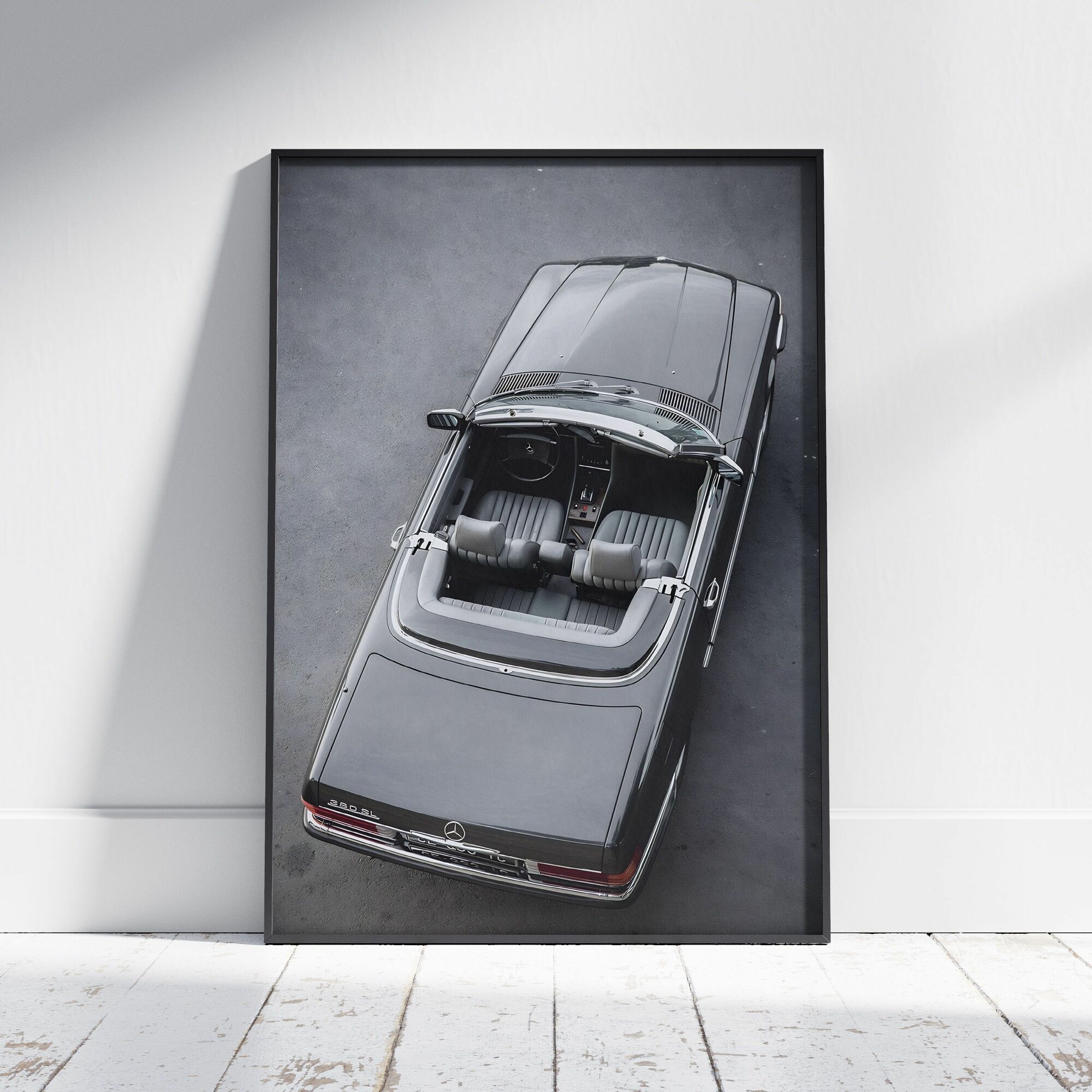 Плакат на стену для интерьера Культовые машины (Mercedes Benz R107 3) - Постер по легендарным и классическим ретро автомобилям формата А4 (21x30 см)