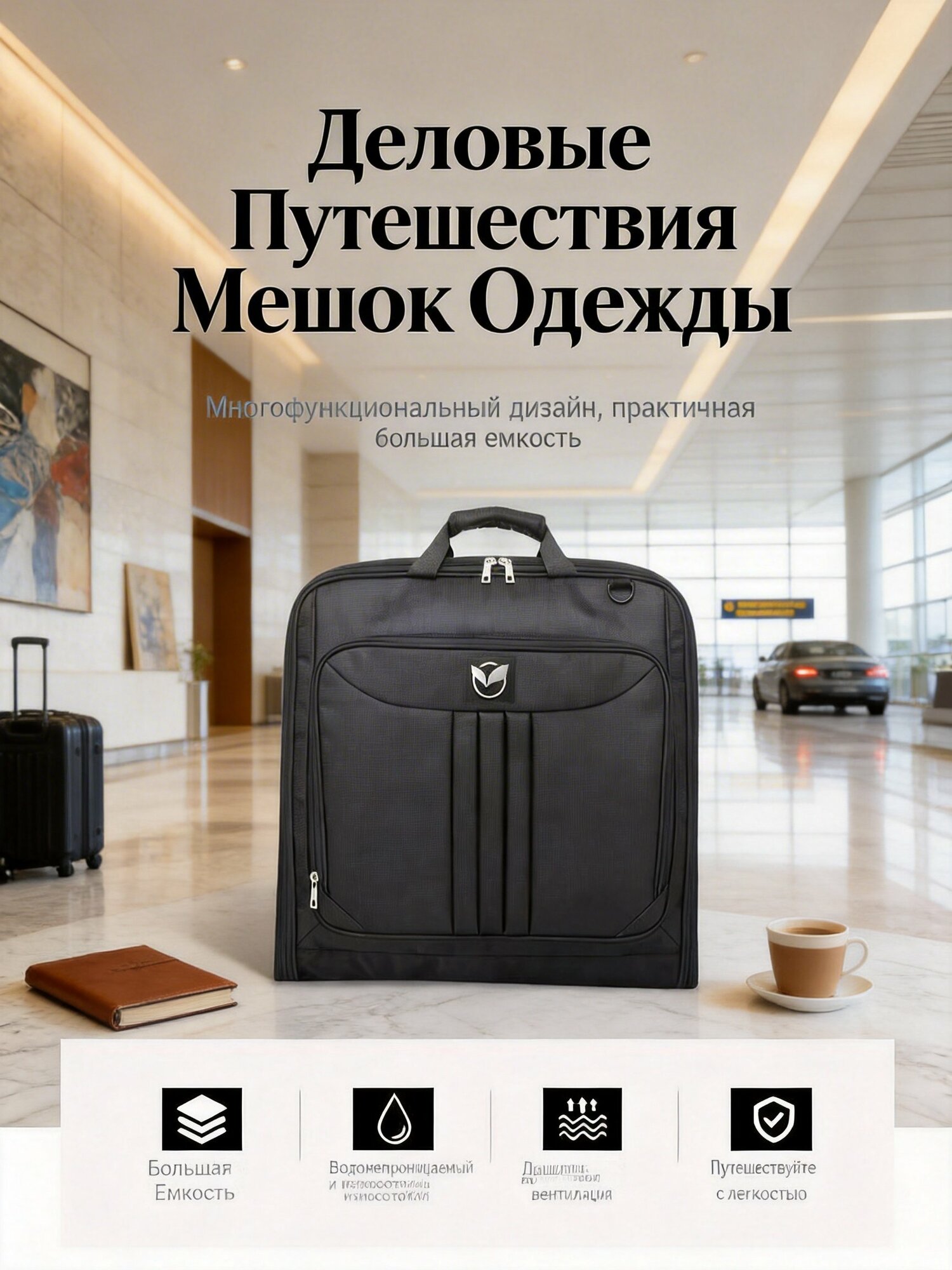 Портплед для костюма, кофр-чехол для одежды для деловых поездок с карманами и крючком для вешалки, переносной вариант через плечо и за короткие ручки