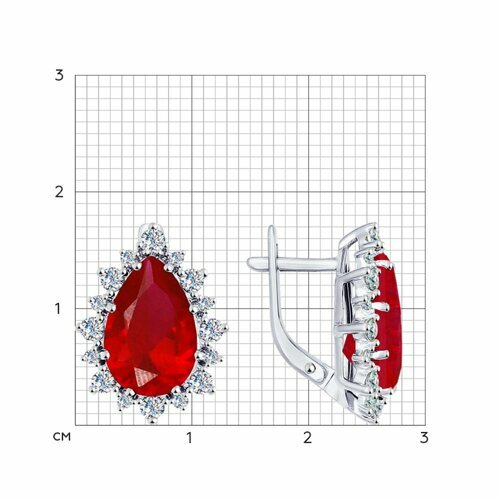 Серьги серебро, 925 проба, родирование, фианит, рубин синтетический, длина 1.7 см, , красный — фото 1