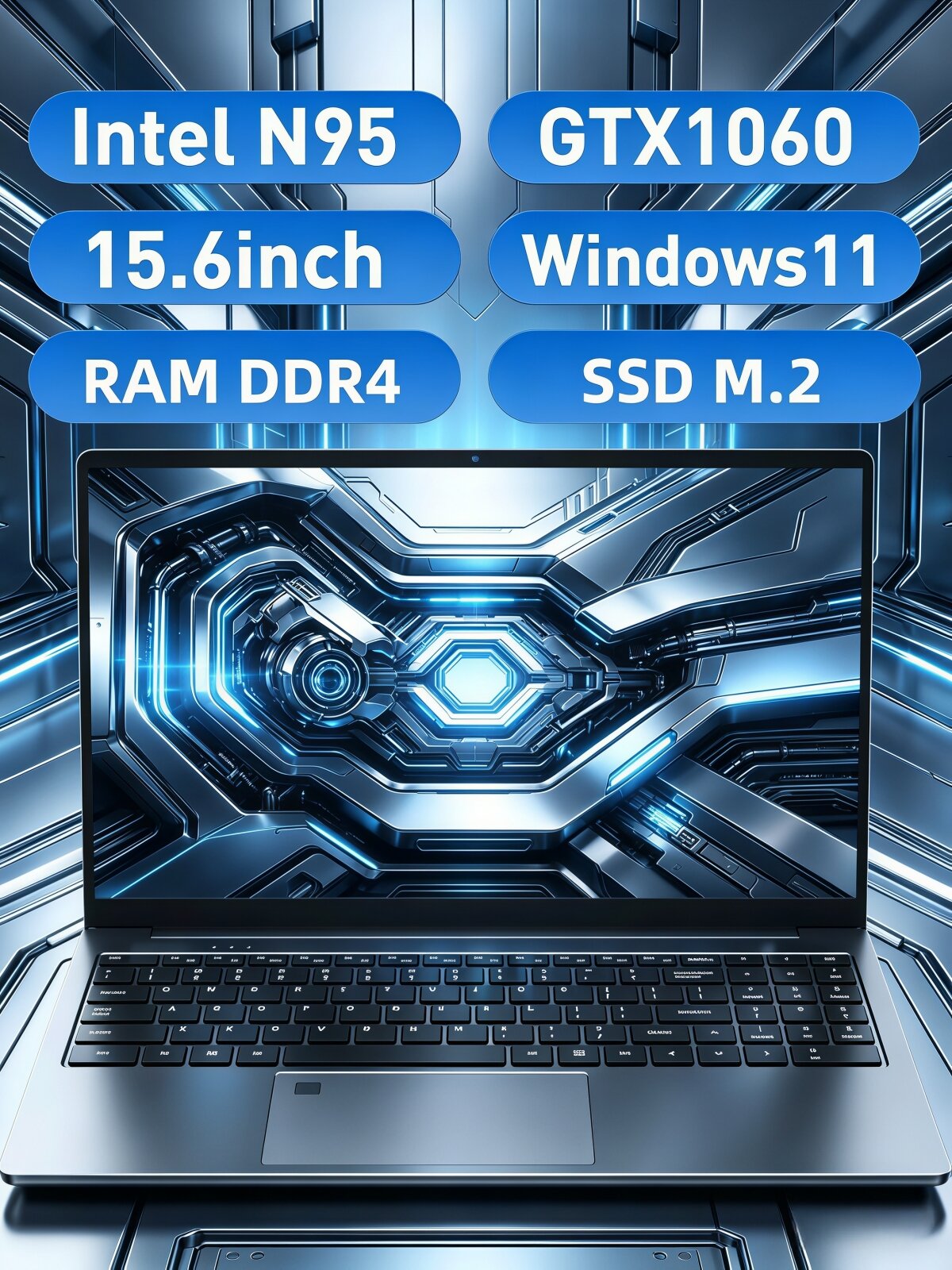 Ноутбук для работы, учёбы и игр 15,6" IPS, видеокарта GTX1060，Intel N95 до 3,4GHz, Подсветка клавиатуры，Windows11