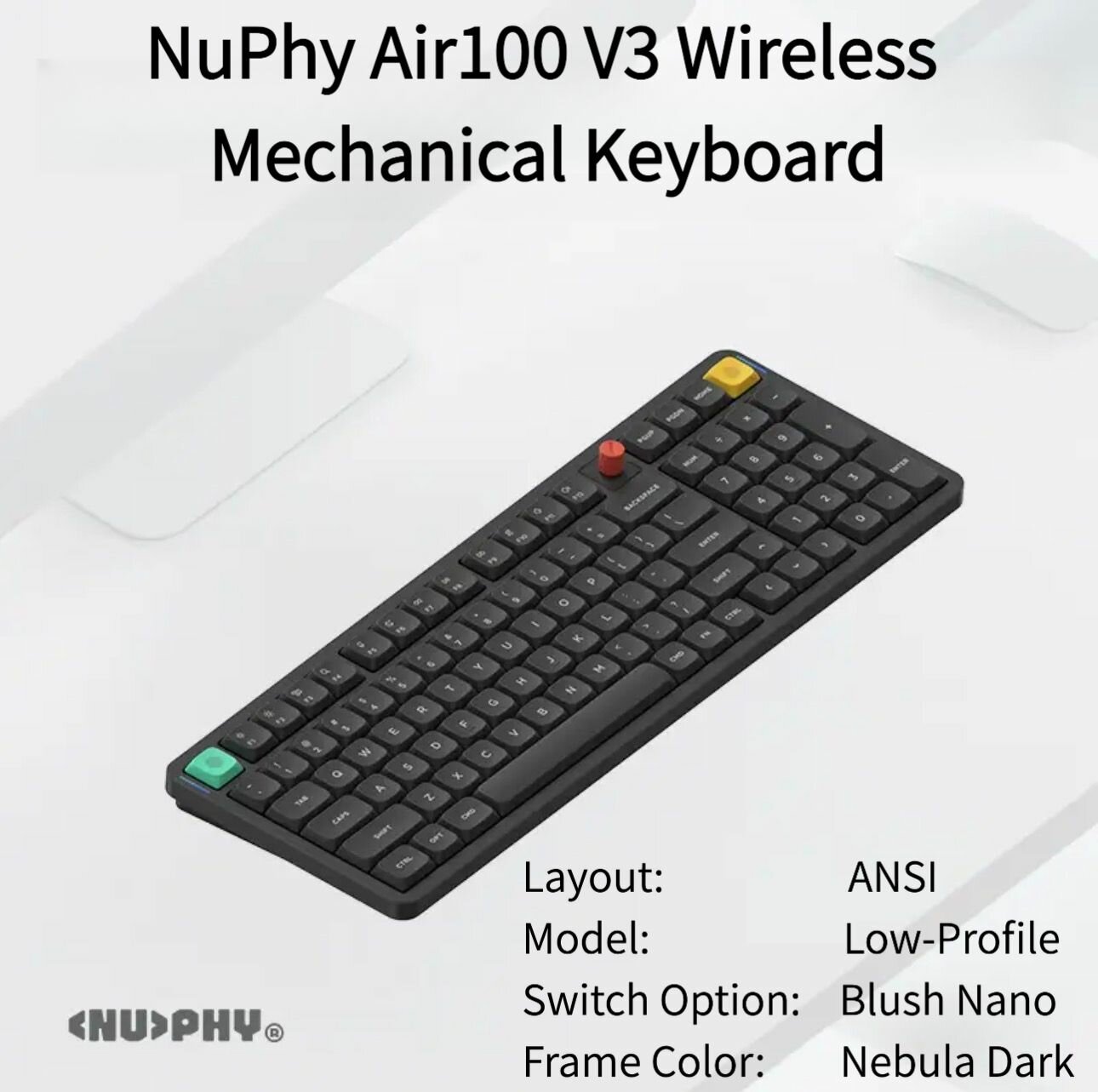 NuPhy Air 100 V3 Клавиатура беспроводная, совместимость с Mac/Windows/iOS/Android, Английская раскладка-черный-розовый