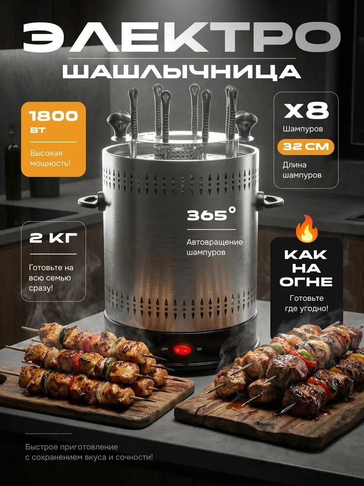 Шашлычница электрическая домашняя / Электрошашлычница вертикальная для дома
