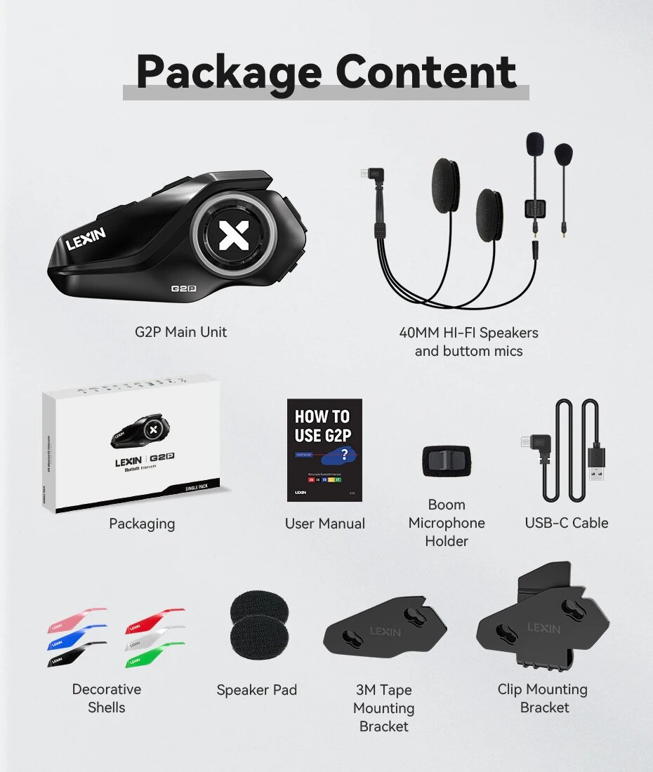Мотогарнитура Bluetooth Lexin G2P, цвет G2P-1PC
