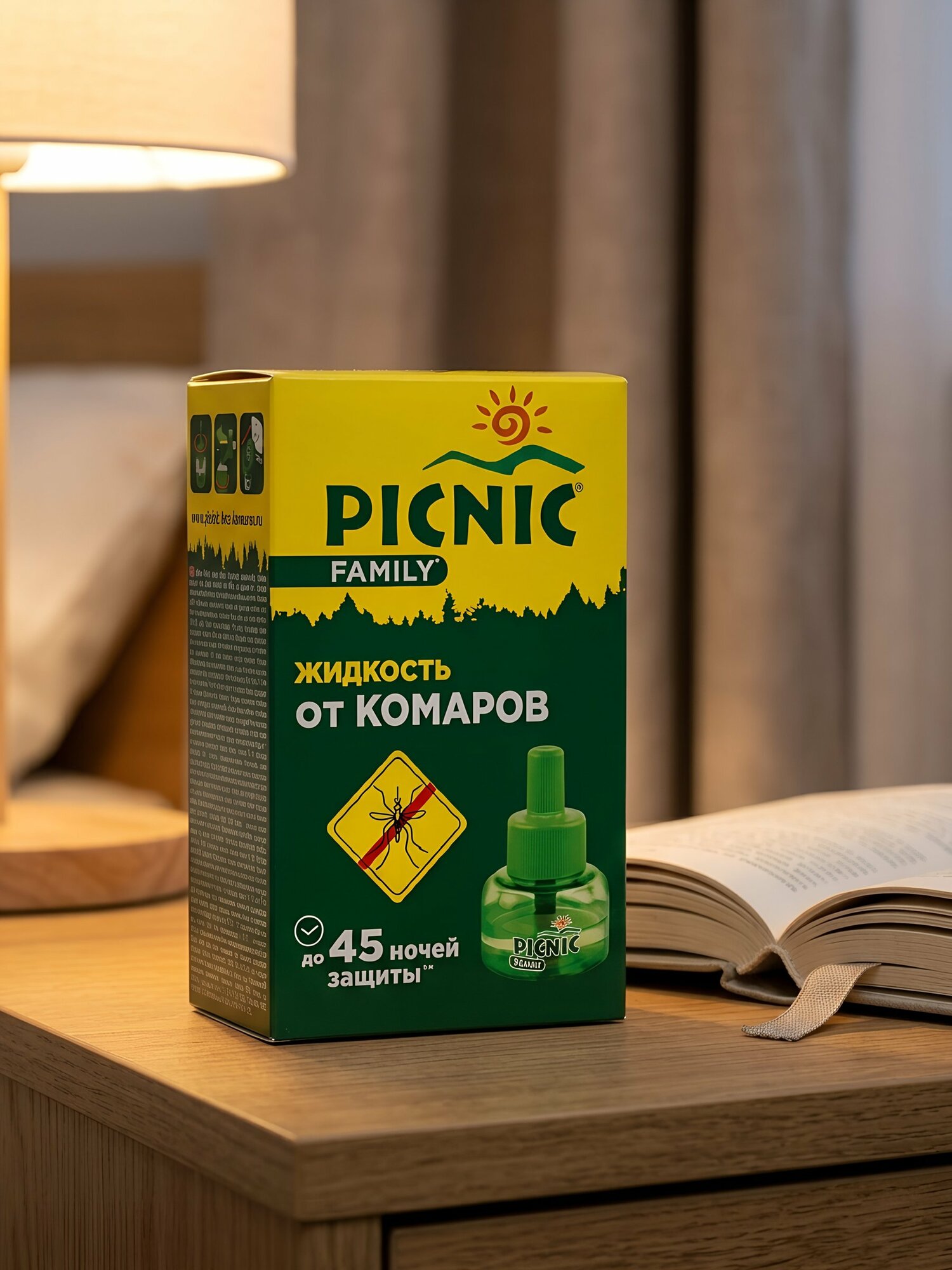 Репеллент от комаров, жидкость для фумигатора, 45 ночей, Picnic, Family, 30 мл