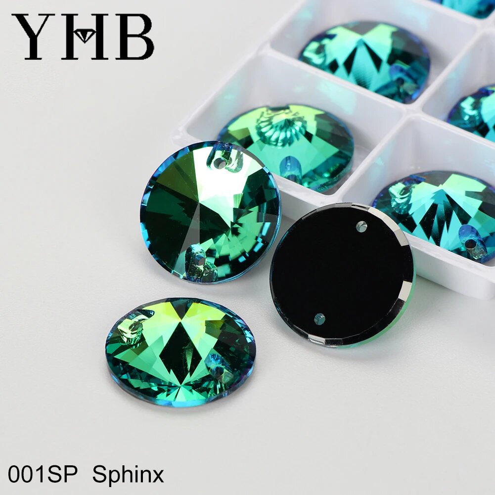 Стеклянные кристаллы YHB Rivoli для пошива Изумрудный, 18Pcs 18mm, 001SP Sphinx