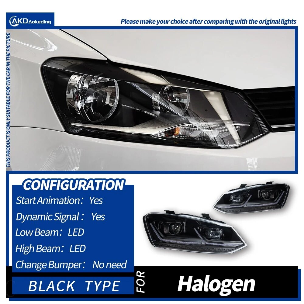 Стилизация автомобильных фар AKD для VW Polo 2011-2018 Polo LED Фары Фары Ангельские глаза Пучок Аксессуары