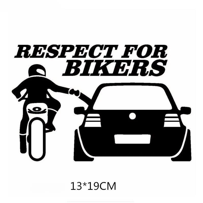 Наклейка на авто "Respect for Bikers", черная, 13*19см