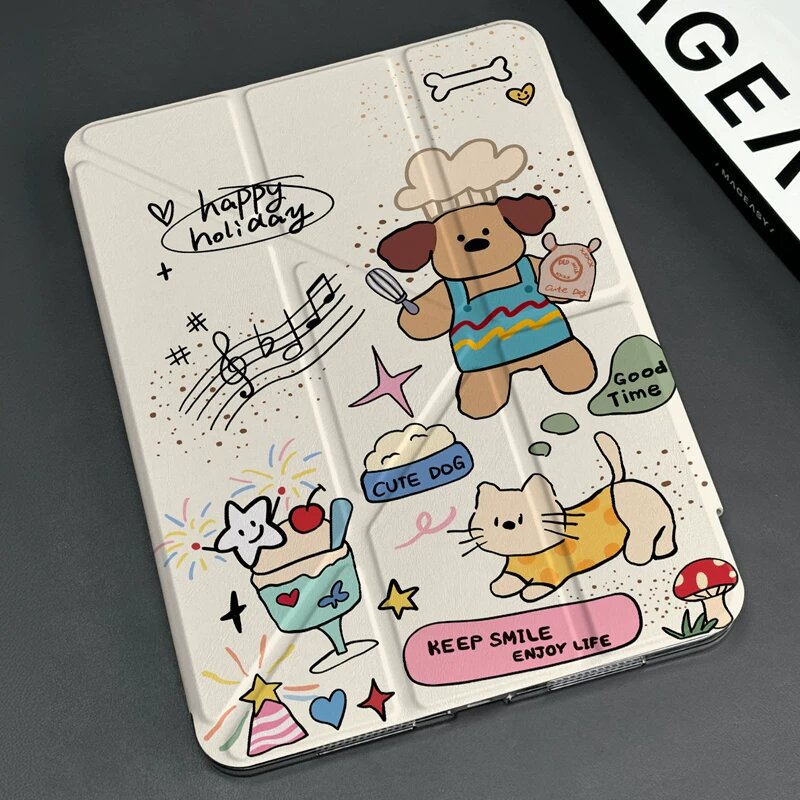IPad Air 7 2025 Прозрачный гибкий чехол с подставкой-бабочкой и рисунком Игривая собачка для 11-дюймового iPad Pro