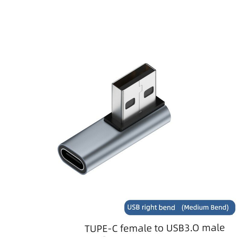 Адаптер USB Type-C с 90-градусным правым и средним изгибом, серый цвет, поддержка PD-зарядки