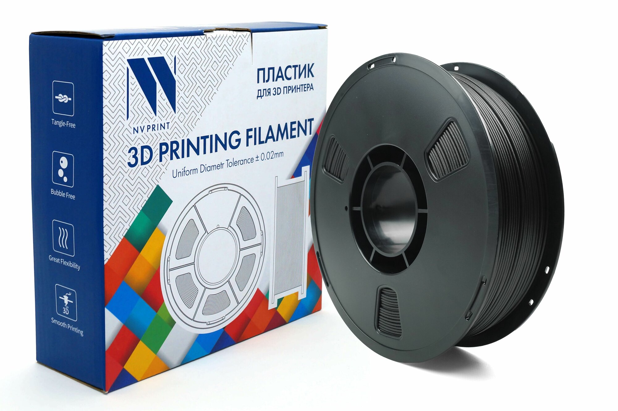 Филамент NV PRINT ABS Carbon Fiber Black с карбоновыми волокнами, черный, для 3D печати диаметр 1.75мм масса 1 кг