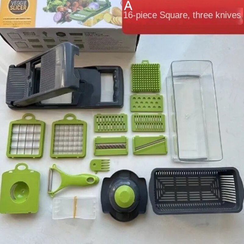 Овощерезка ручная Veggie Slicer A, 16-piece Square, three knives