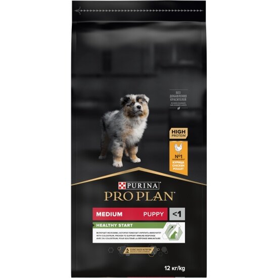 Корм сухой для щенков средних пород Pro Plan Medium Puppy Healthy Start с курицей 12 кг