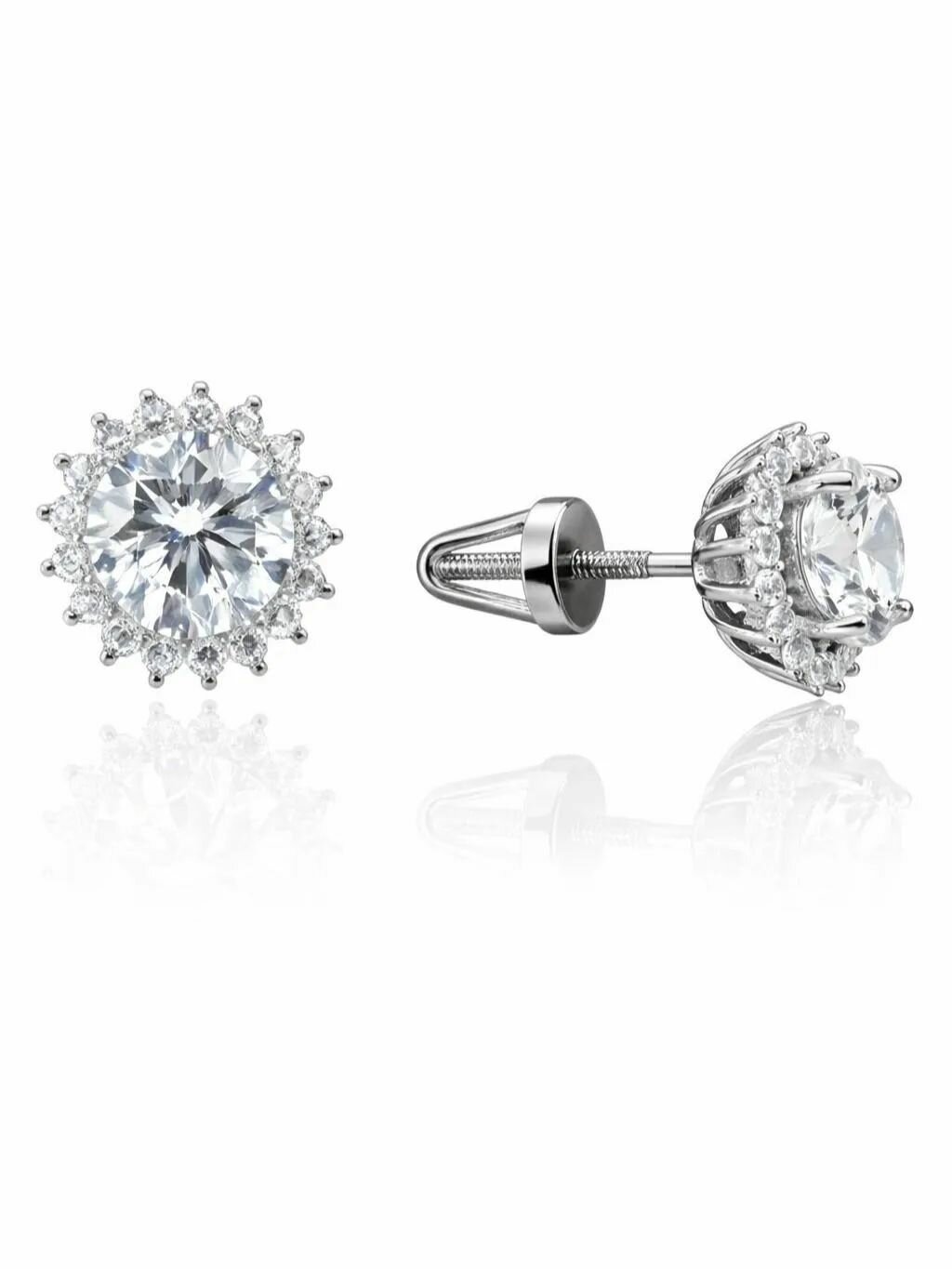 Серьги пусеты, серебро, 925 проба, родирование, фианит