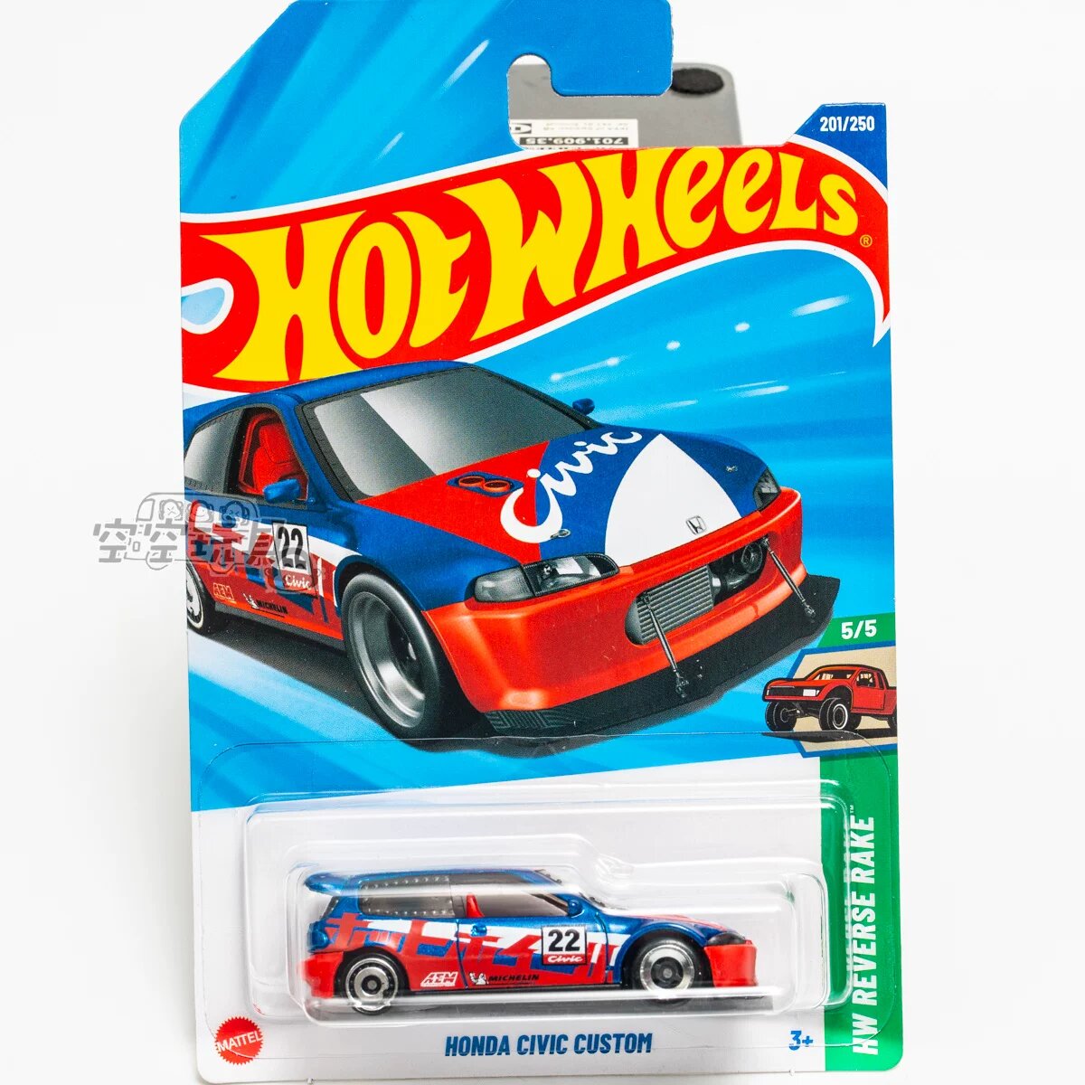 Модельный автомобиль 1990 Honda Civic Custom, красно-синий, 1:64, игрушка Hot Wheels