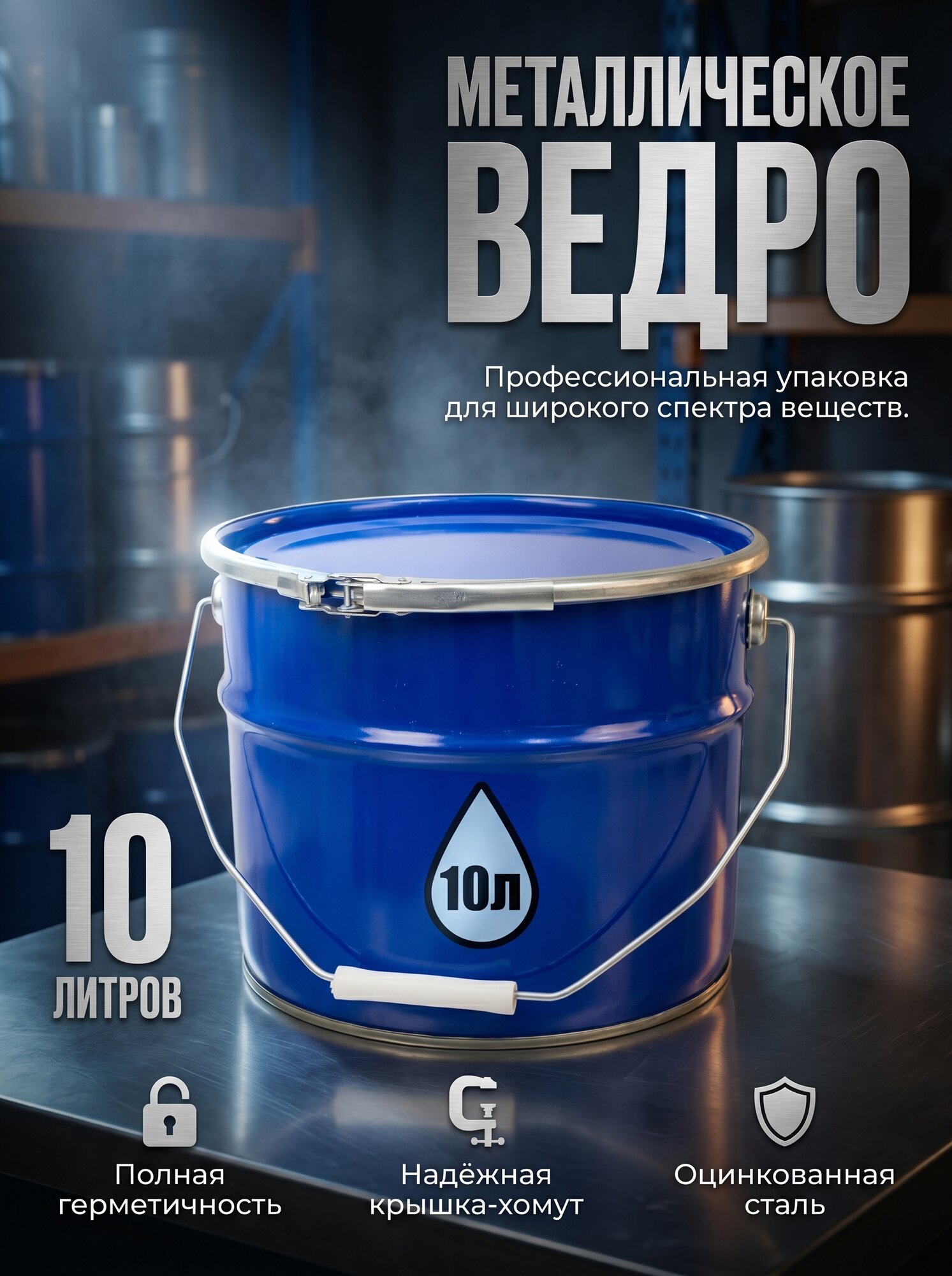 Металлическая (железная) бочка с крышкой 10л