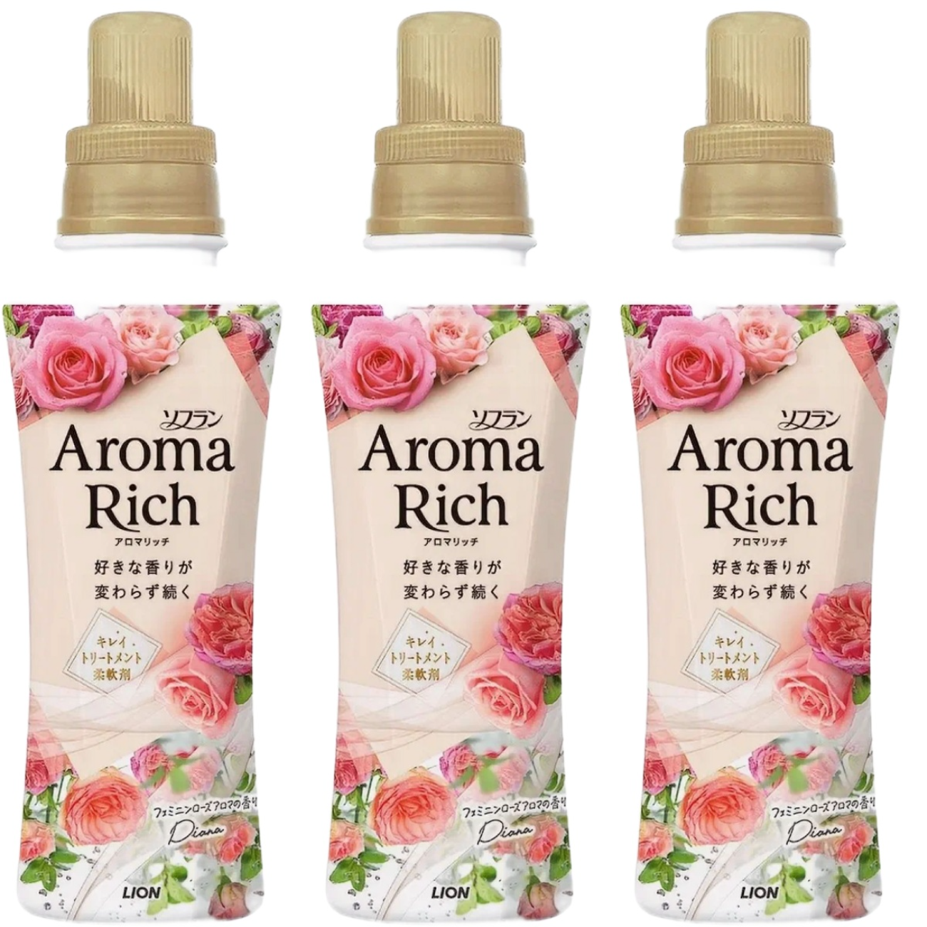 Кондиционер Lion для белья Диана, с натуральными маслами Aroma Rich Diana 703, 480 мл, 3 штуки