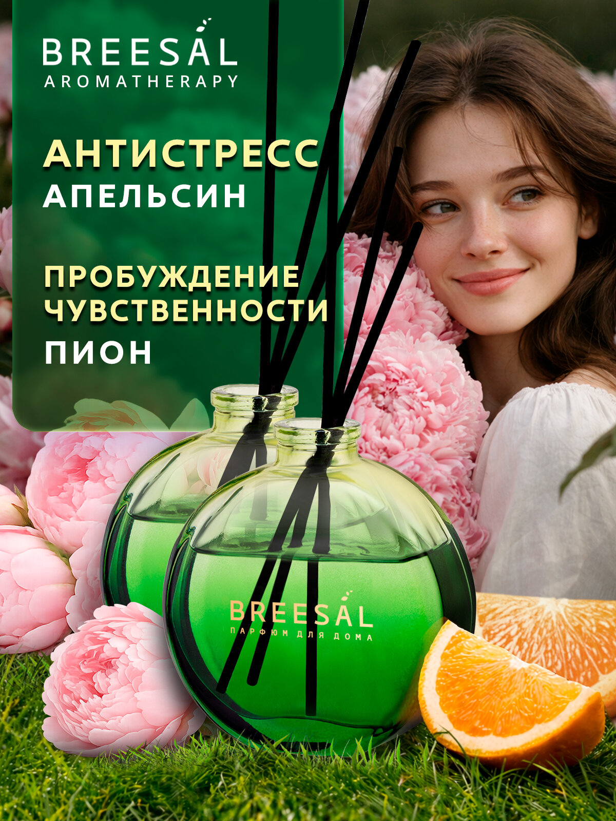 Диффузор ароматический для дома, ароматизатор с палочками Breesal Arome Sticks Антистресс, Пробуждение, 70 мл х 2 шт