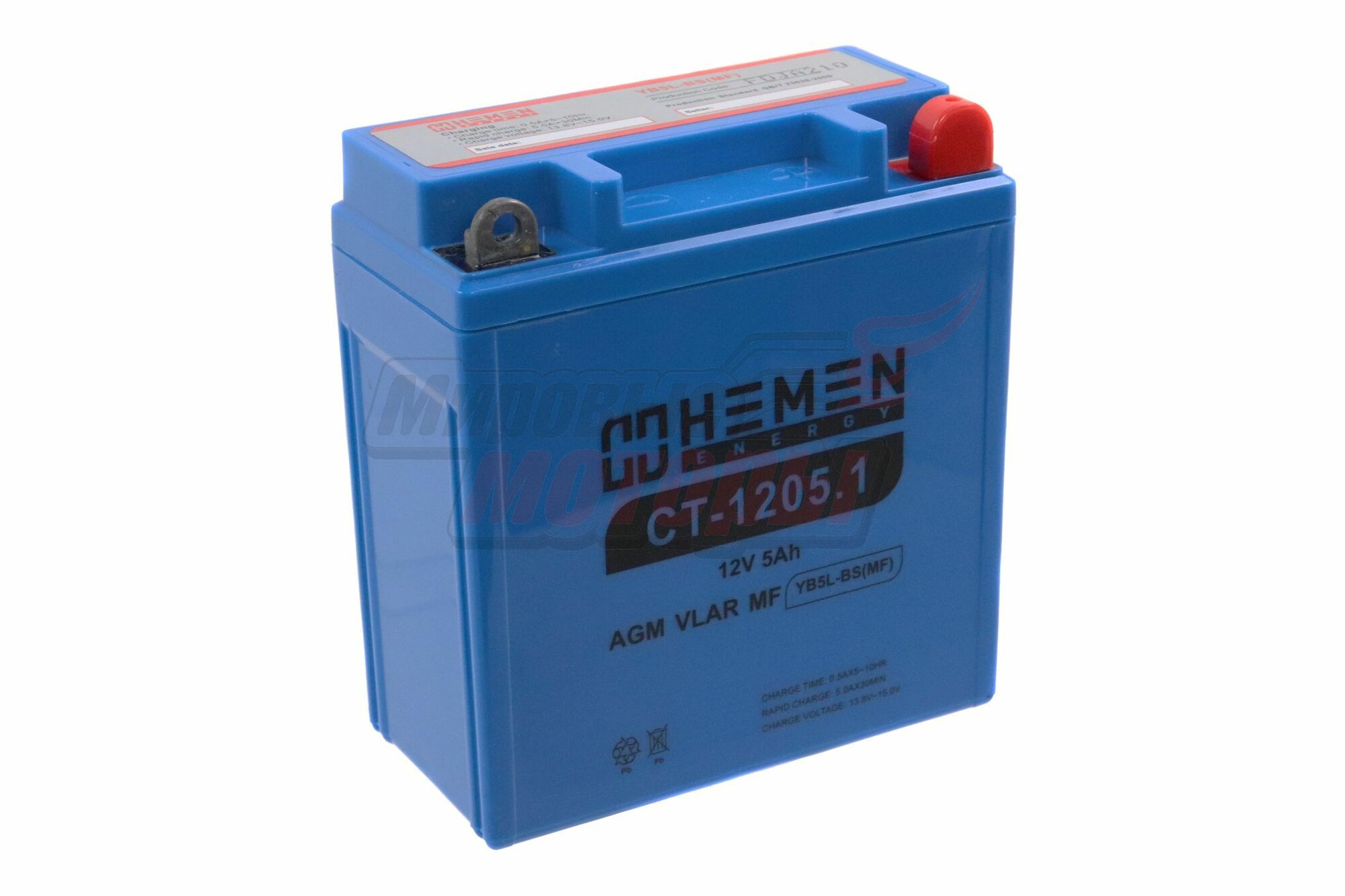 Аккумулятор 12В 5Ач HEMEN ENERGY CT1205. (YB5L-BS(MF) (кислотный, герметичный)