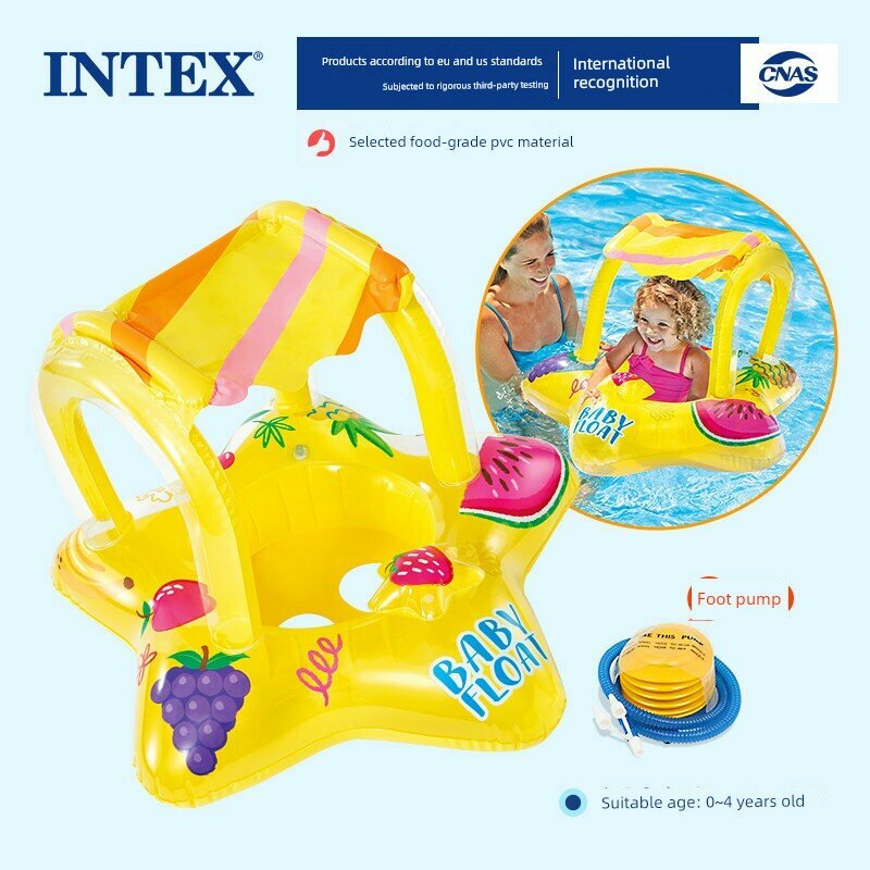 Детский надувной круг INTEX с навесом от солнца, для игр в воде, двойной круг для родителей и детей, для родителей с