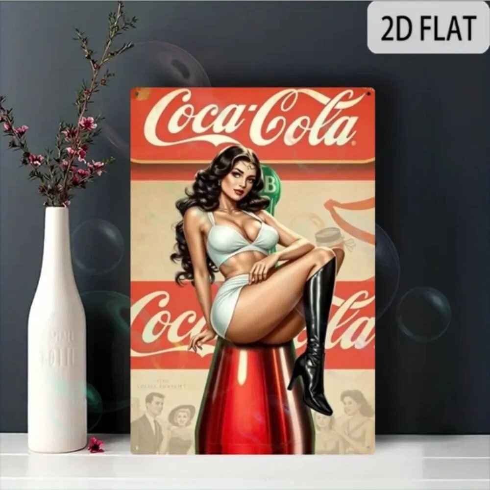 Винтажная металлическая плакатка Coca-Cola девушка ретро реклама декор для гостиной 20x30cm