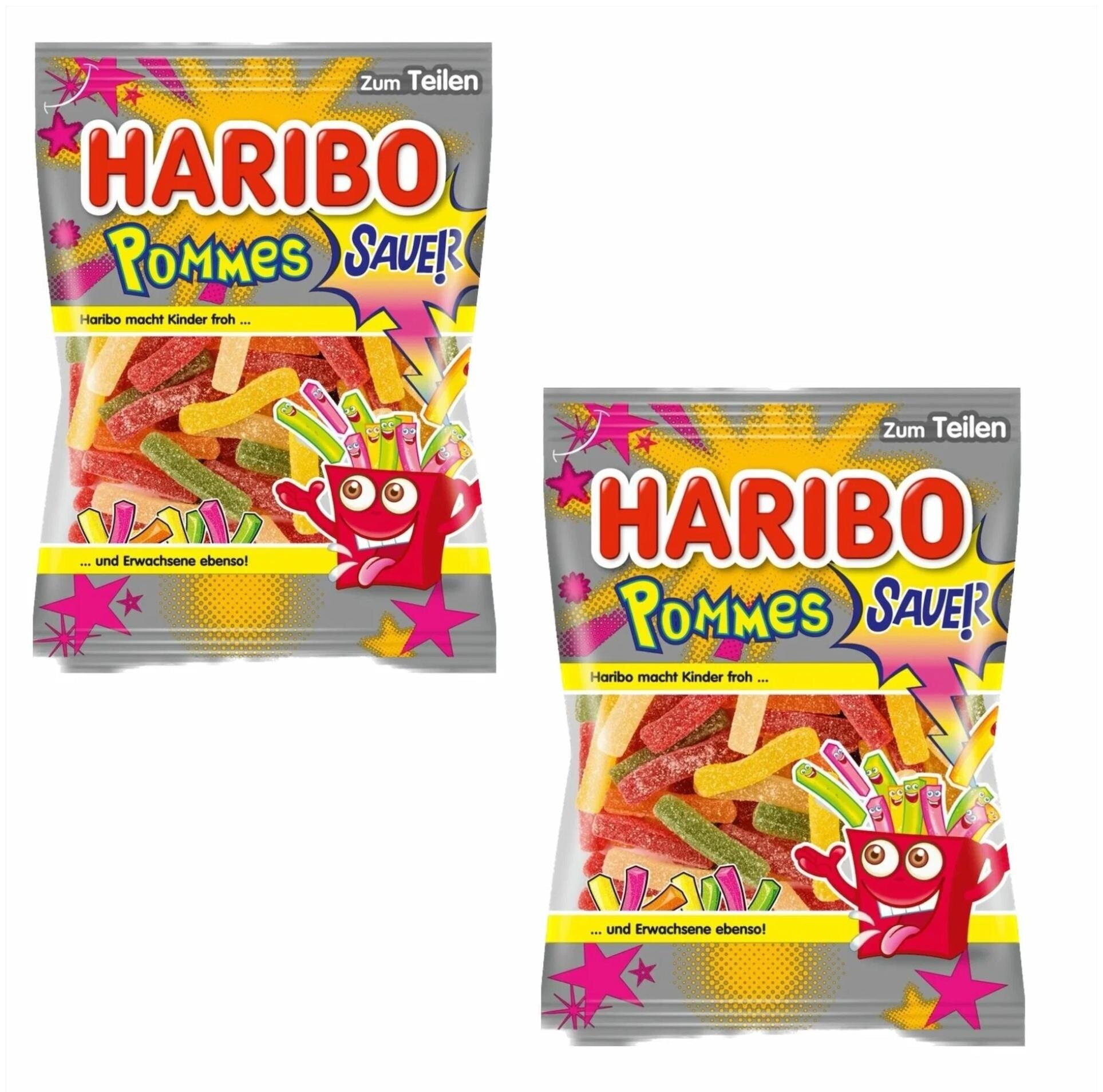 Жевательный мармелад Haribo Pommes Sauer / Харибо "Картошка фри" кислые (Германия), 2 шт. по 100 грамм
