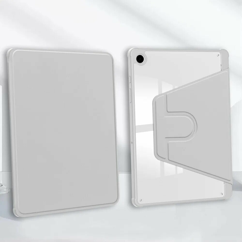 Чехол для Samsung Galaxy Tab A11+, Samsung Galaxy Tab A9+ (11") (X210, X216, X218) 11", Чехол с отделением для ручки и вращающейся подставкой, искусственная кожа + прозрачный акрил