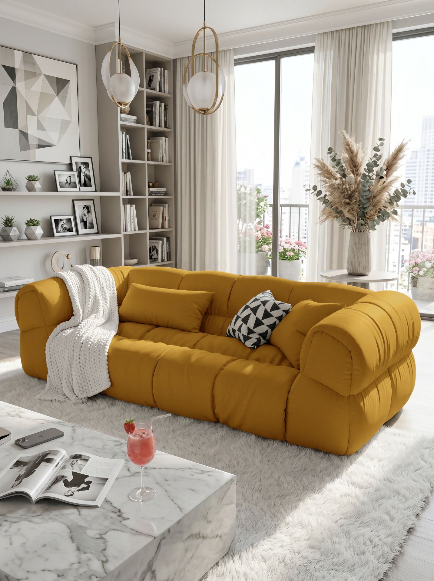 Диван Шелби Velutto 56 NEW 239x105x72 см, желтый Велютто, нераскладной GOODFORM