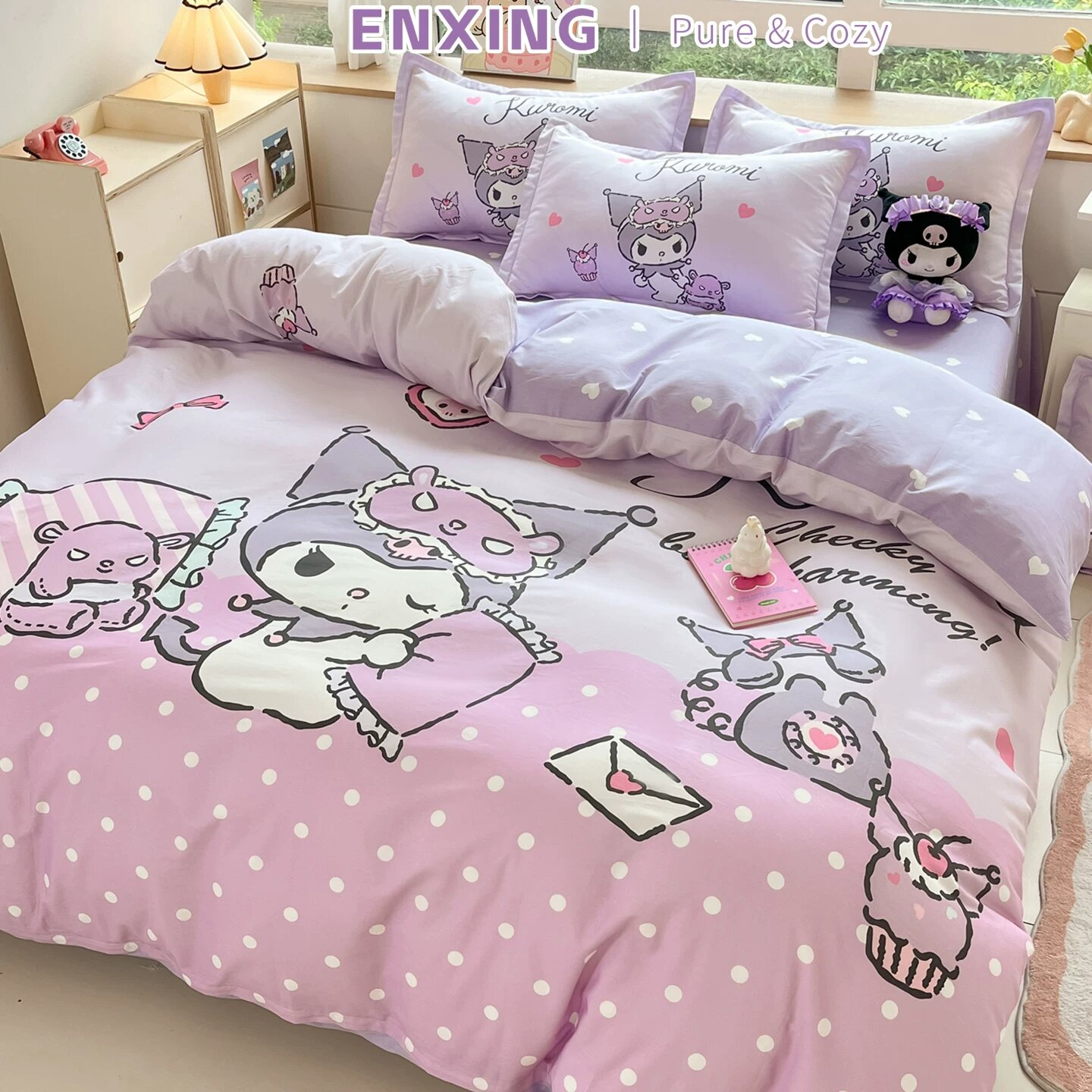 Комплект постельного белья KT Cat с рисунком 1.5м/1.8м 100% хлопок для студенческих комнат Размер：Комплект 1,5 м с