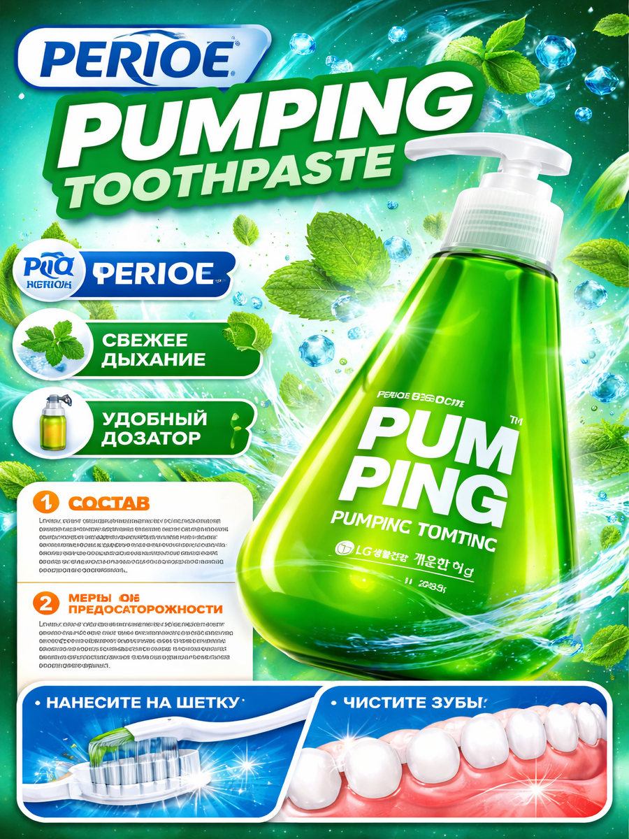 Зубная паста Perioe Breath Care Pumping Toothpaste освежающая, 285г