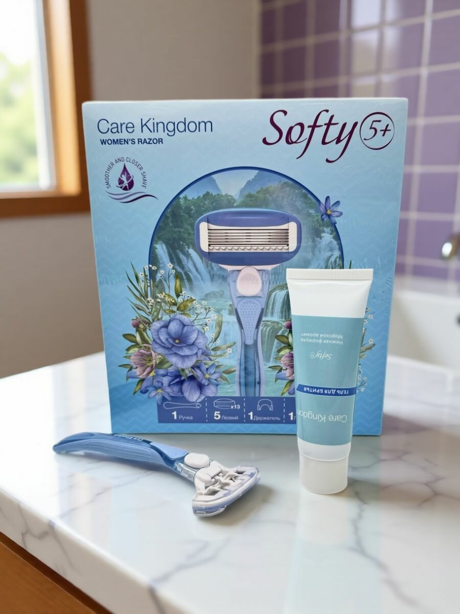 Care Kingdom Бритва женская Softy5+ многоразовая Набор станок 13 сменных кассет 5 лезвий гель для бритья держатель