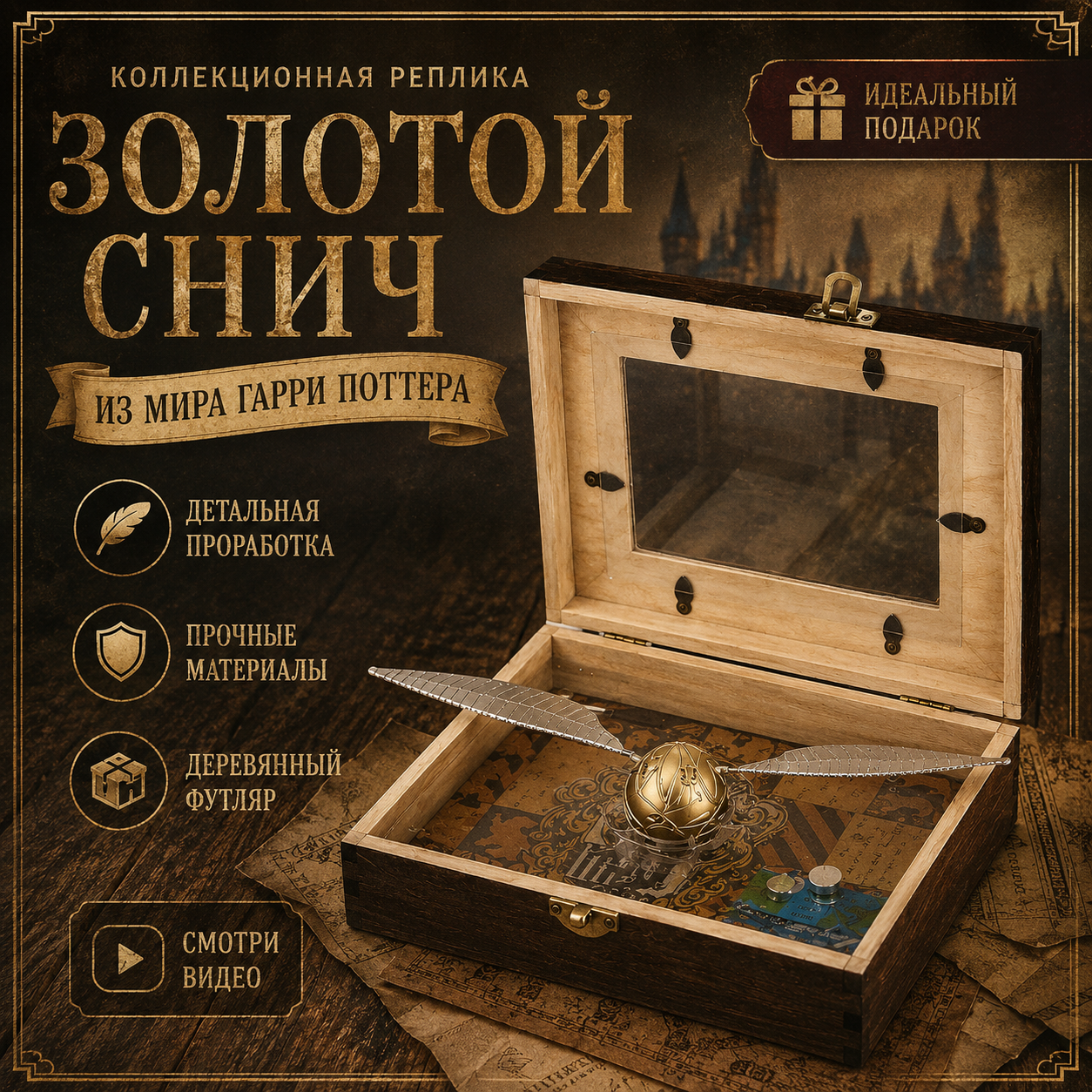 Игрушка "Гарри Поттер: Золотой снитч", подвижными украшения, деревянная коробка